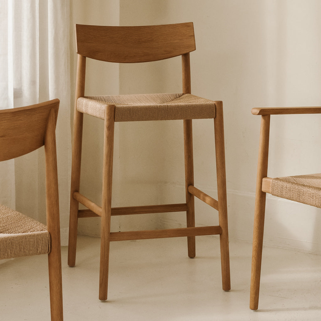 Dinner Guest Counter Stool, White Oak/ Natural Papercord Seat - Sundays ...